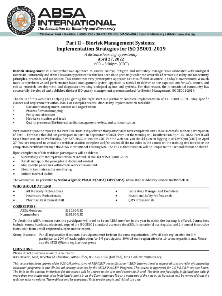 Fillable Online Implementation of Bio-Risk Management System in a ...