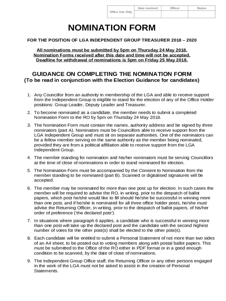 NOMINATION FOR THE POSITION OF LGA ... Doc Template | pdfFiller