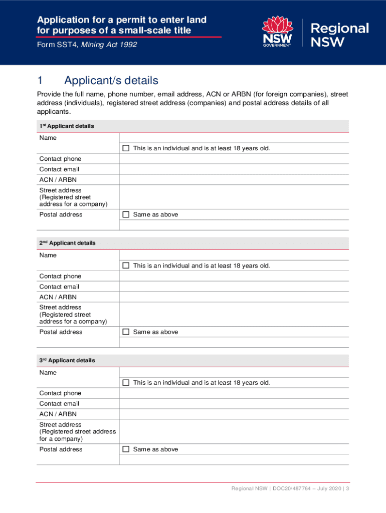 Fillable Online (LR4) SST4 Application for a permit to enter land for ...