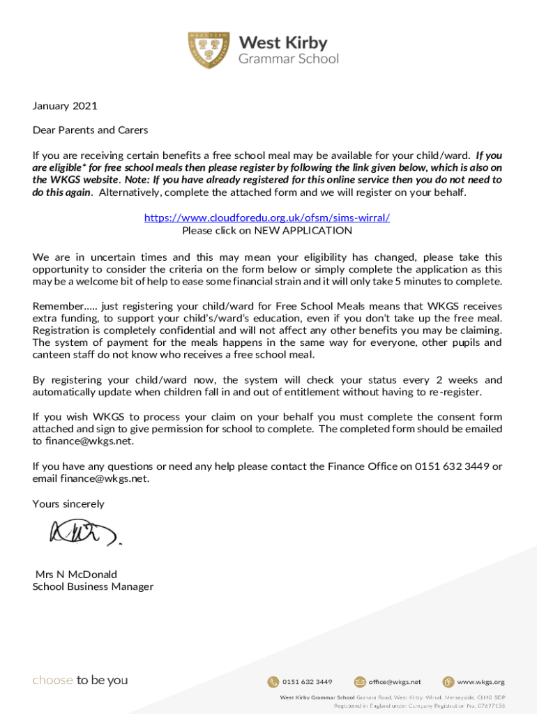 Fillable Online Free school meals and extra support for your child Fax ...