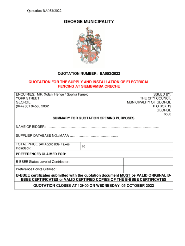 Fillable Online QUOTATION FOR THE SUPPLY AND INSTALLATION OF ELECTRICAL ...