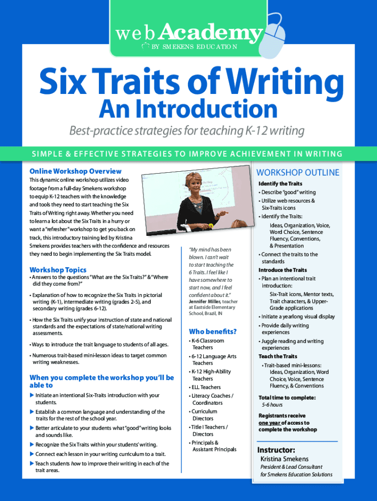 Fillable Online 6+1 Traits of Writing: The Complete Guide for the ...