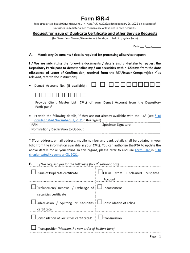 Fillable Online Form ISR-4 - Request for issue of Duplicate ...