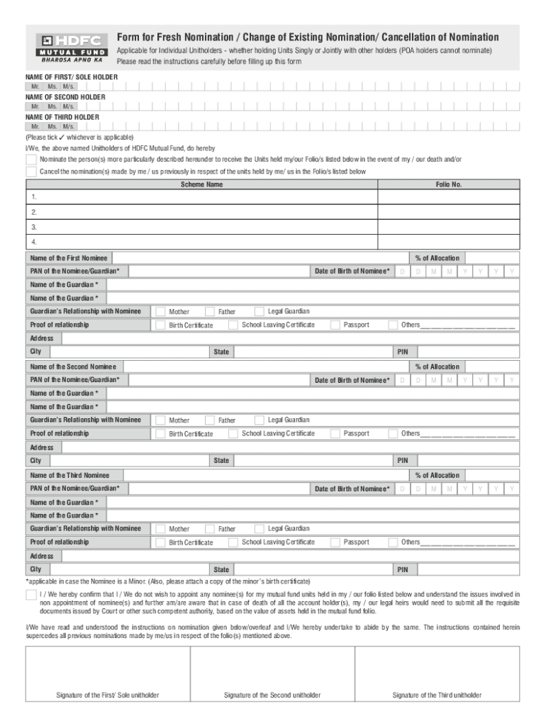 Fillable Online Form for Nomination - Aditya Birla Mutual Fund Fax Email Print - pdfFiller