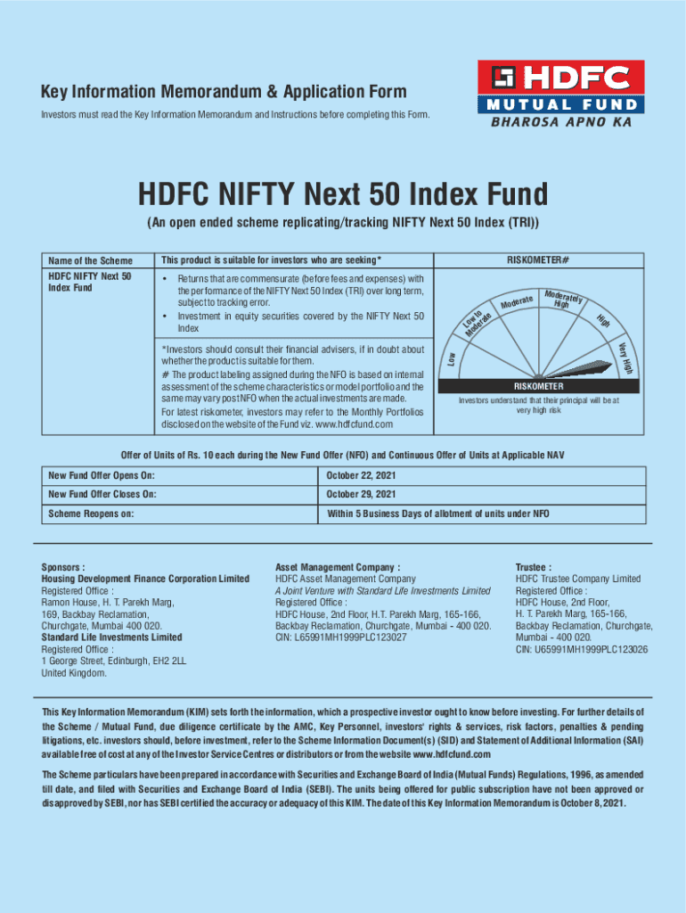 Fillable Online HDFC Nifty Next 50 Index Fund Final KIM V1.cdr Fax Email Print - pdfFiller