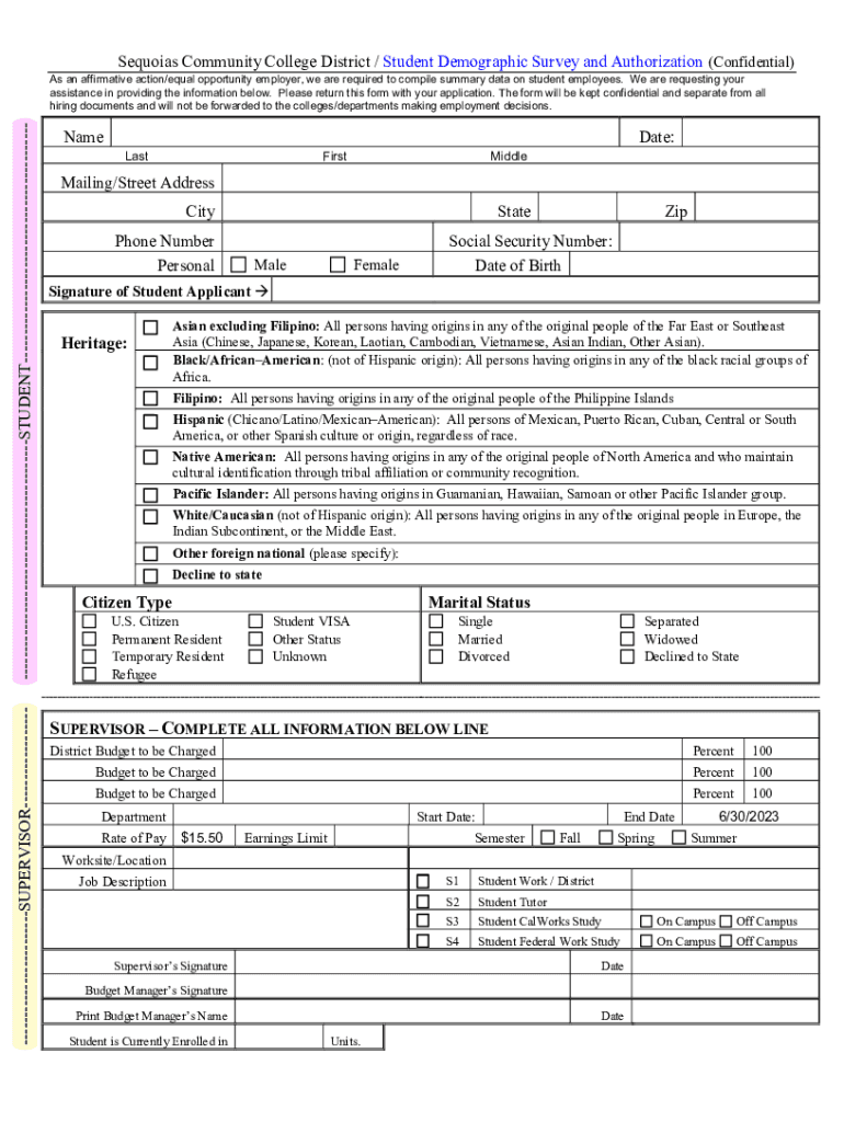 Fillable Online Student Demographic Survey and Authorization ...