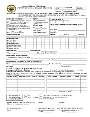 Fillable Online pre-registration form (graduate school and open ...