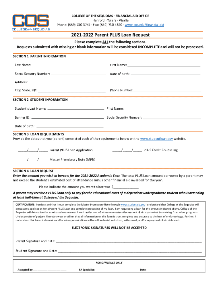 Fillable Online COS Financial Aid Office Staff - College of the ...