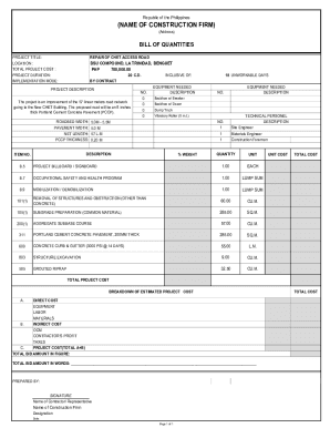 Fillable Online Bill of Quantity For General Requirements in ...