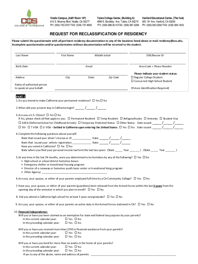 Fillable Online RESIDENCY RECLASSIFICATION AFFIDAVIT FOR MILITARY Fax ...