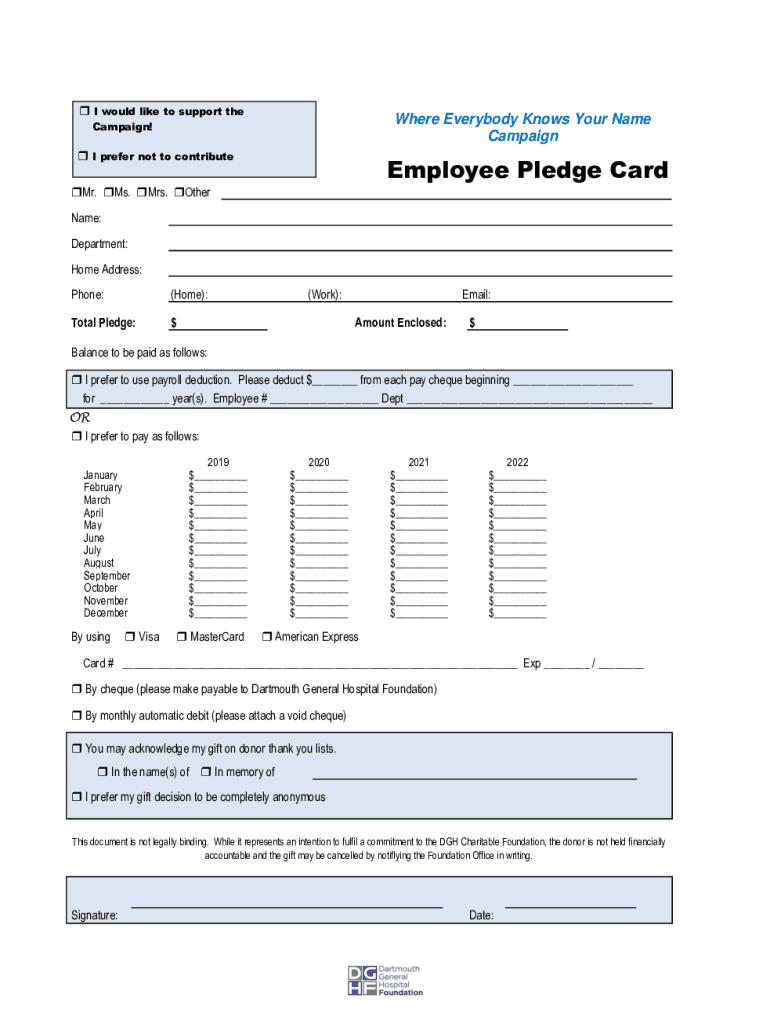 Fillable Online Employee Pledge Card - NET Fax Email Print - pdfFiller