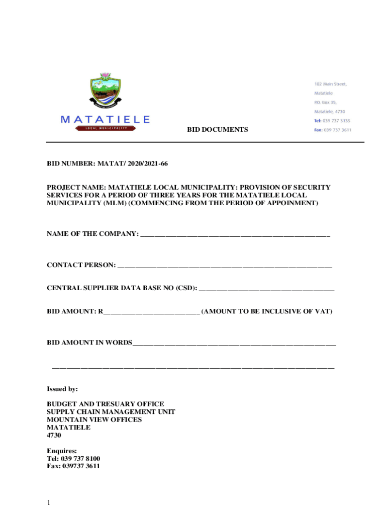 Fillable Online Provision of Security Services for a Period of One ... - Tender Bulletins Fax ...