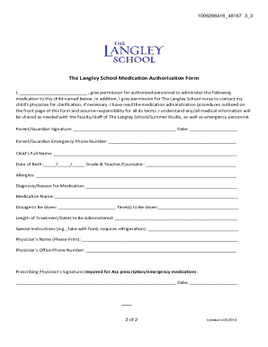 Fillable Online Authorization Form and Directions for Medication ...