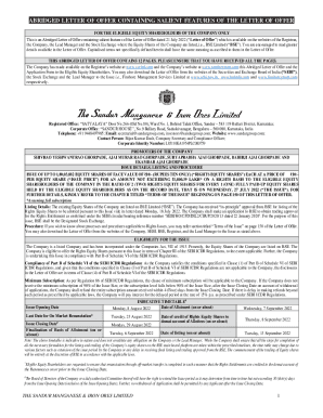 Fillable Online abridged letter of offer containing salient features of the ... - BSE Fax Email ...