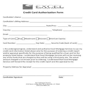 Fillable Online Credit Card Authorization Form - Excel Realty and ...