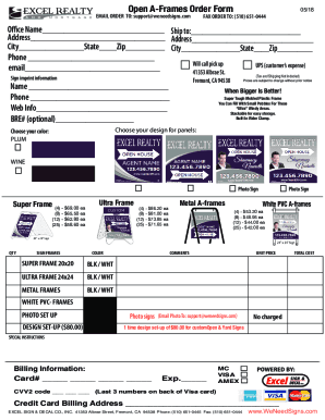 Fillable Online Open A-Frames Order Form - Excel Realty And Mortgage ...