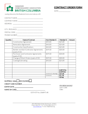Fillable Online Contract Order Form Fax Email Print - pdfFiller