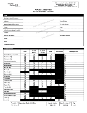 Fillable Online ANALYSIS REQUEST FORM METALS AND TRACE ELEMENTS Fax ...