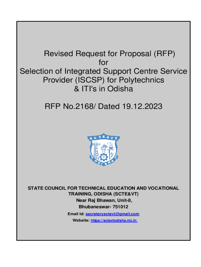Fillable Online sctevtodisha nic Revised Request for Proposal (RFP) for ... - SCTEVT Odisha Fax ...