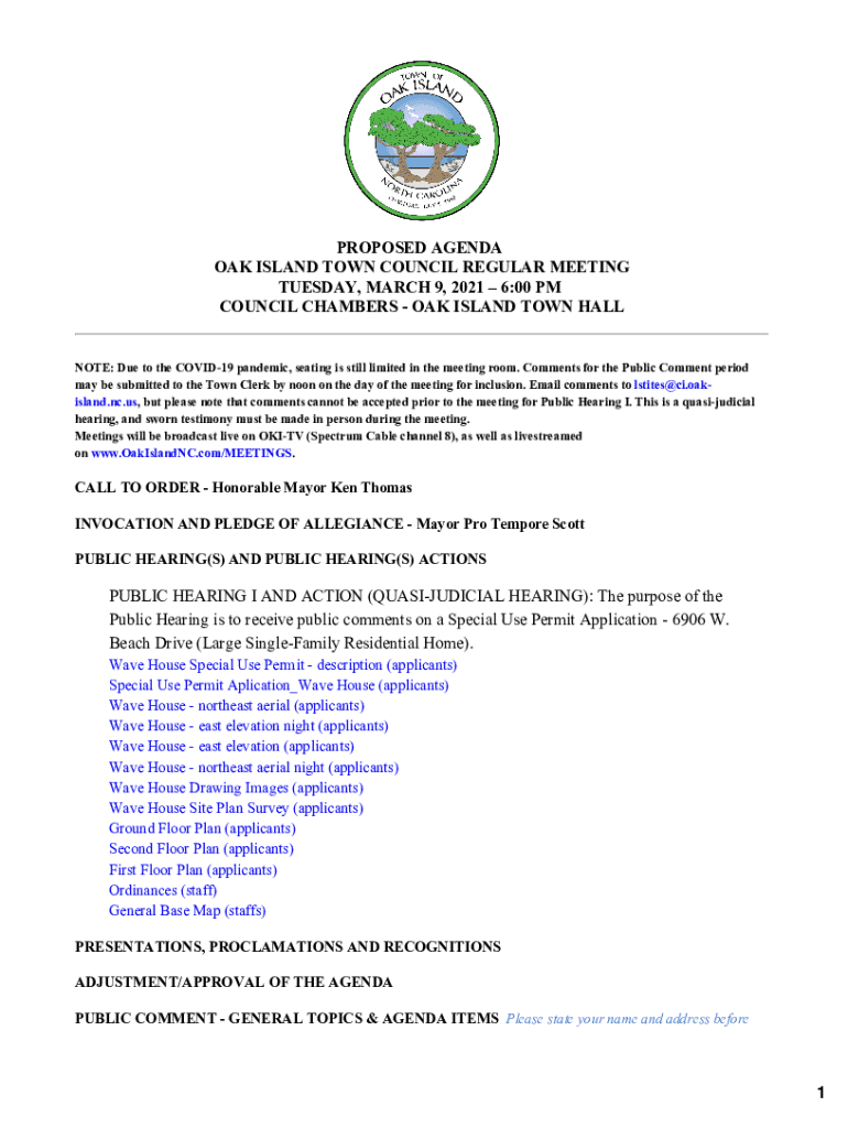 Fillable Online d3n9y02raazwpg cloudfront 6:00 pm council chambers - oak island town hall ...