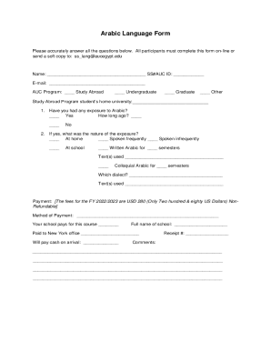 Fillable Online documents aucegypt Arabic Language Form Fax Email Print ...