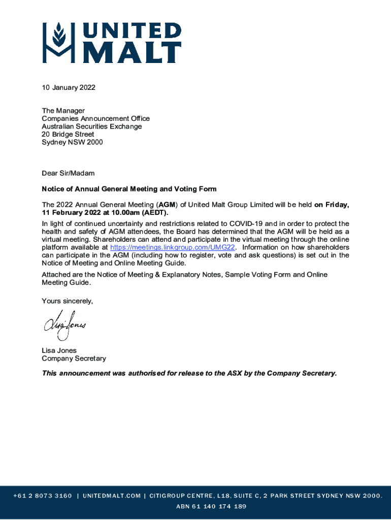 Fillable Online AGM Notice of Meeting and Sample Proxy Form - Listcorp ...