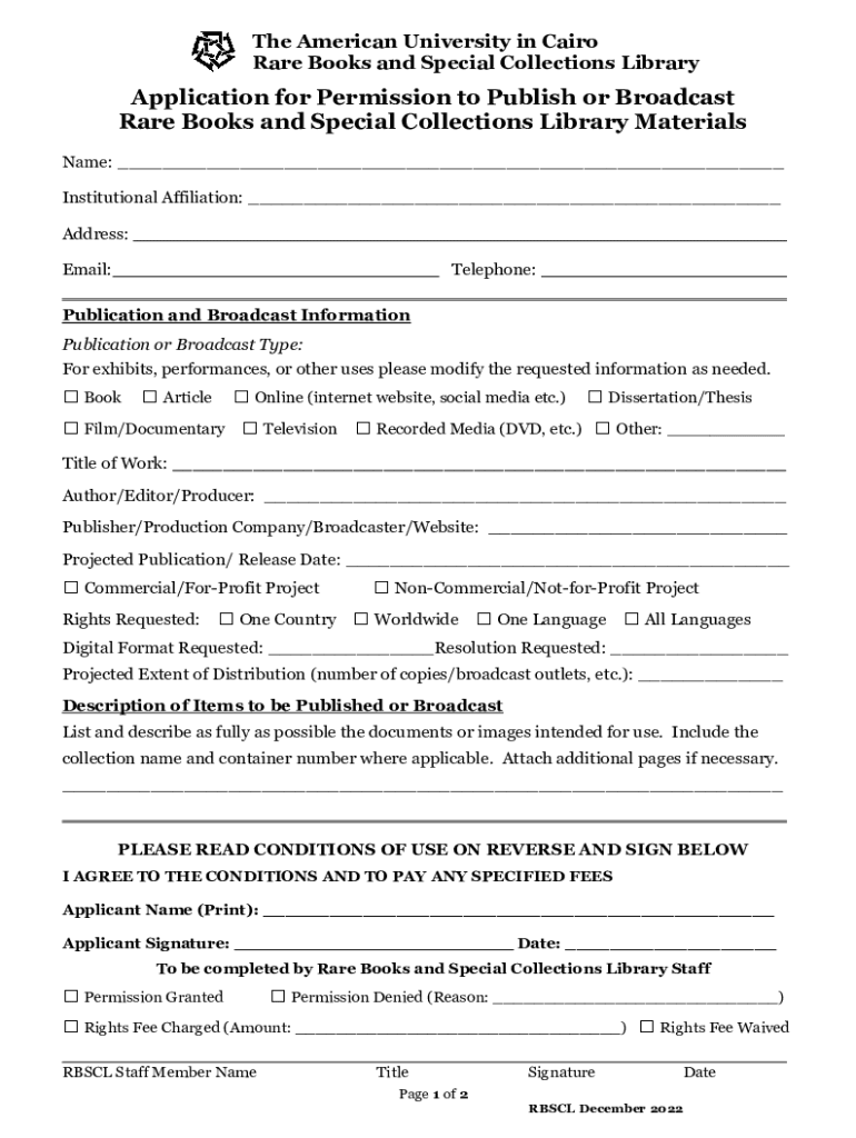 Fillable Online documents aucegypt Application for Permission to Publish, Broadcast, or - Yumpu ...