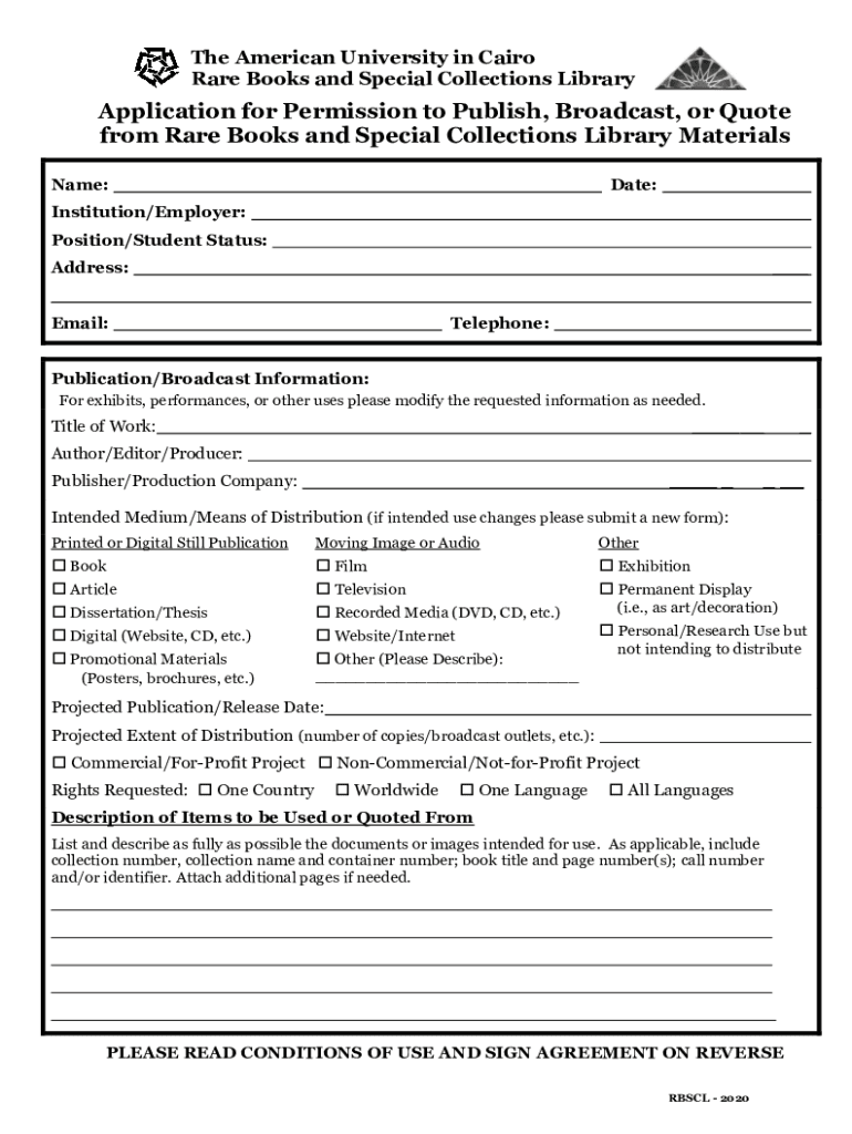 Fillable Online documents aucegypt The Rare Books and Special Collections Library Access Policy ...