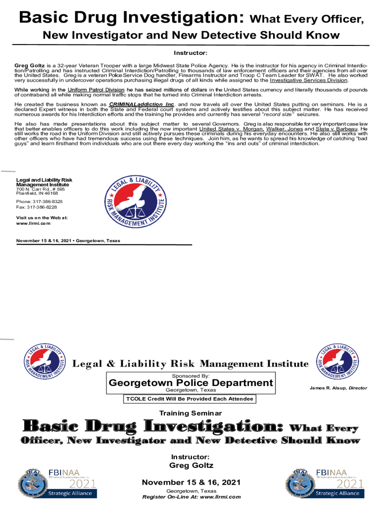 Fillable Online pdtraining georgetown Basic Drug Investigation: What ...