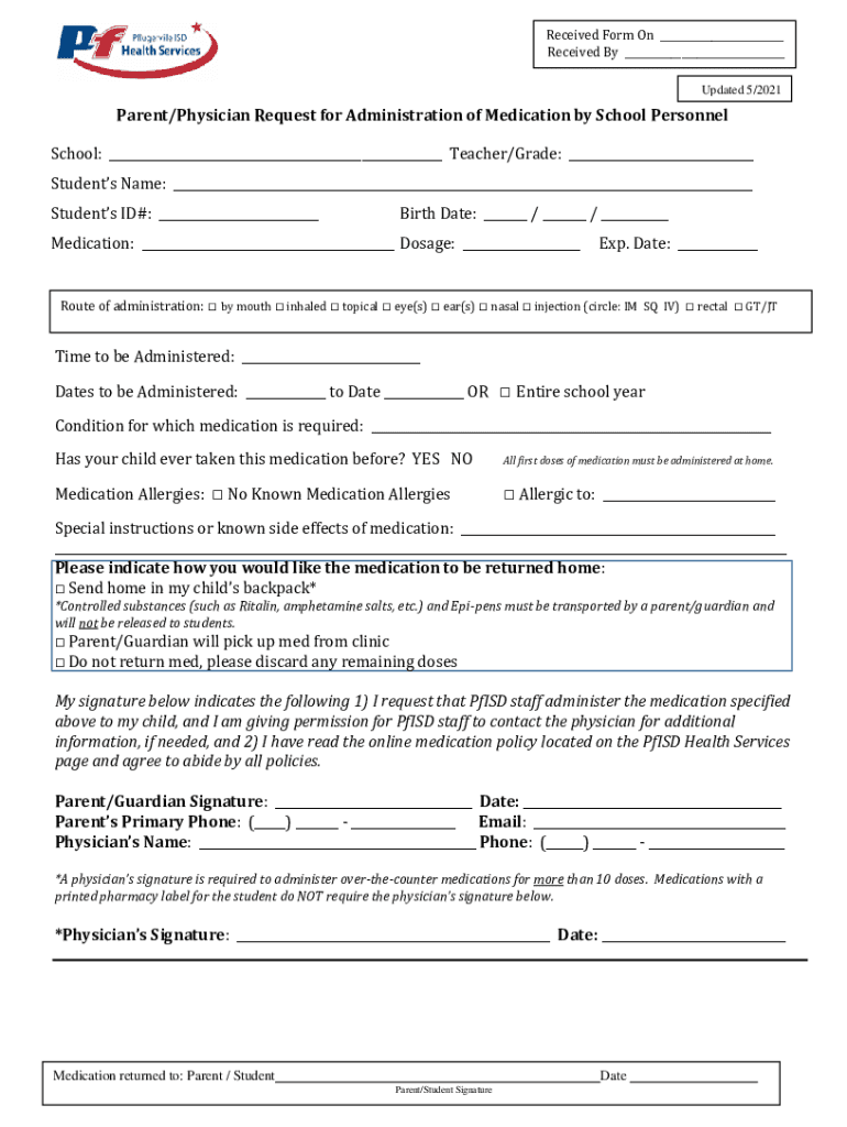 Fillable Online Authorization for Administration of Medication at ...