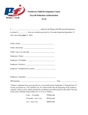 Fillable Online Elgin ISD Child Development Center Payroll Deduction ...