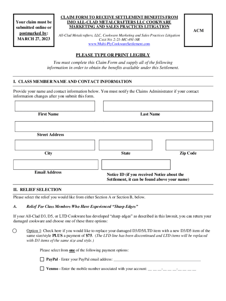 Fillable Online IMO All Clad - Claim Form - Amazon AWS Fax Email Print ...
