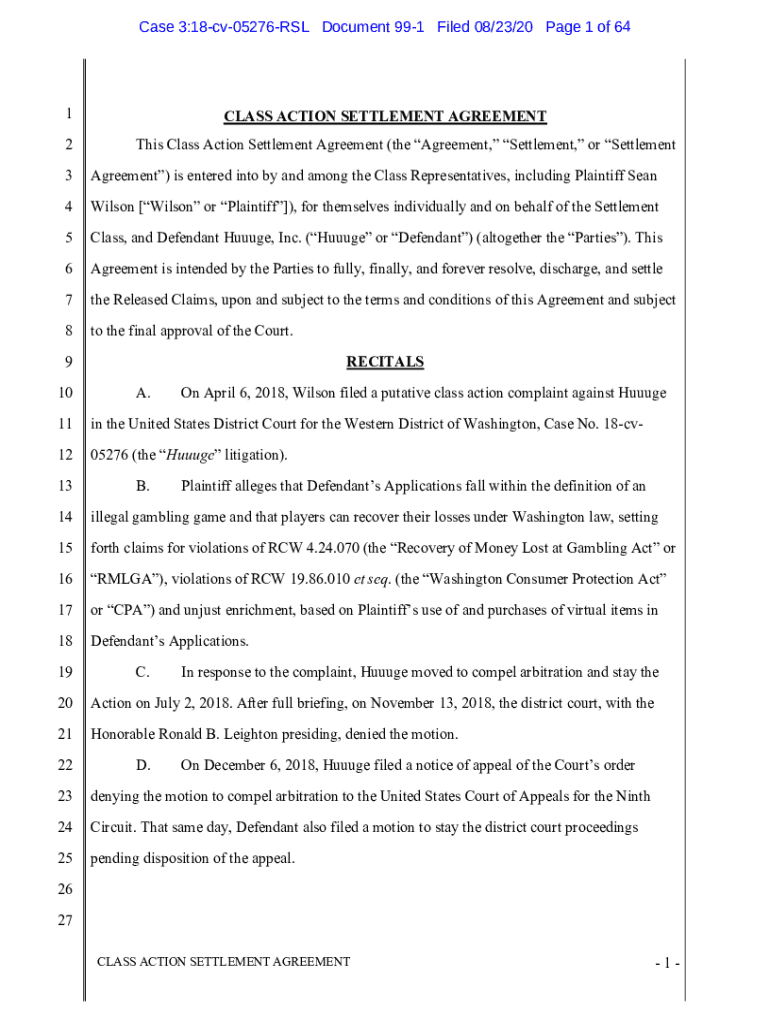 Fillable Online class action settlement agreement - Amazon AWS Fax Email Print - pdfFiller
