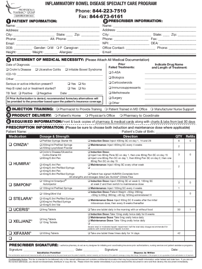 Fillable Online Inflammatory Bowel Disease Specialty Care Program Fax ...