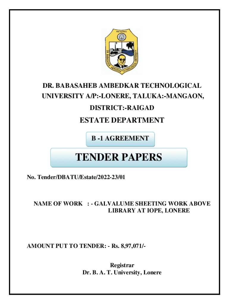 Fillable Online dbatu ac B1 tender of Galvalume Sheeting Work above ...