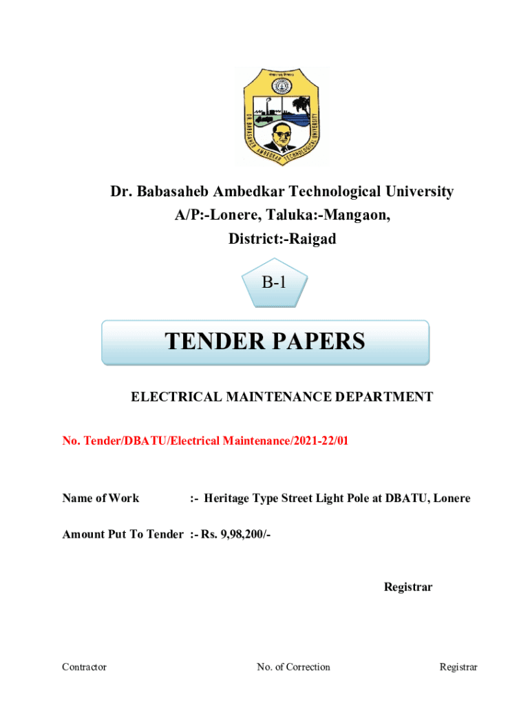 Fillable Online dbatu ac e-tender notice supply of Electrical Material ...