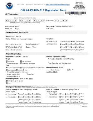 Fillable Online Official 406 MHz ELT Registration Form Fax Email Print ...