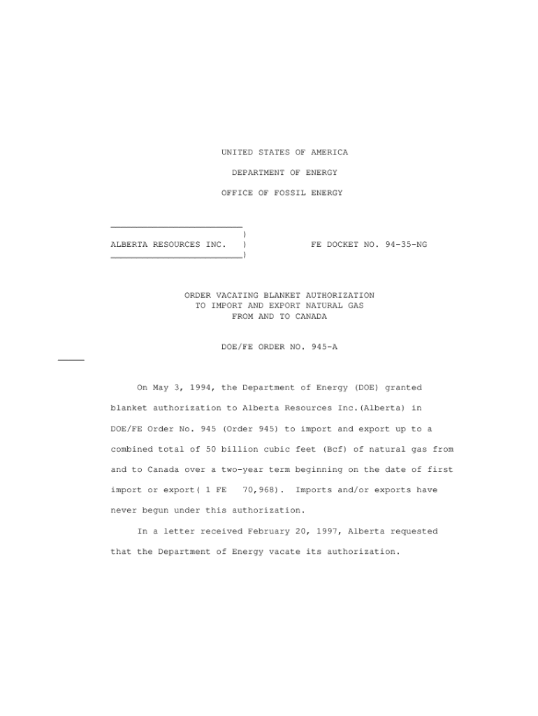 Fillable Online fossil energy Listing of DOE/FE Authorizations/Orders ...