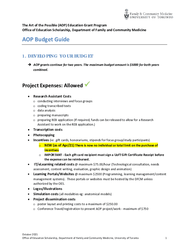 Fillable Online dfcm utoronto AOP Budget Guide Oct 15.docx Fax Email ...
