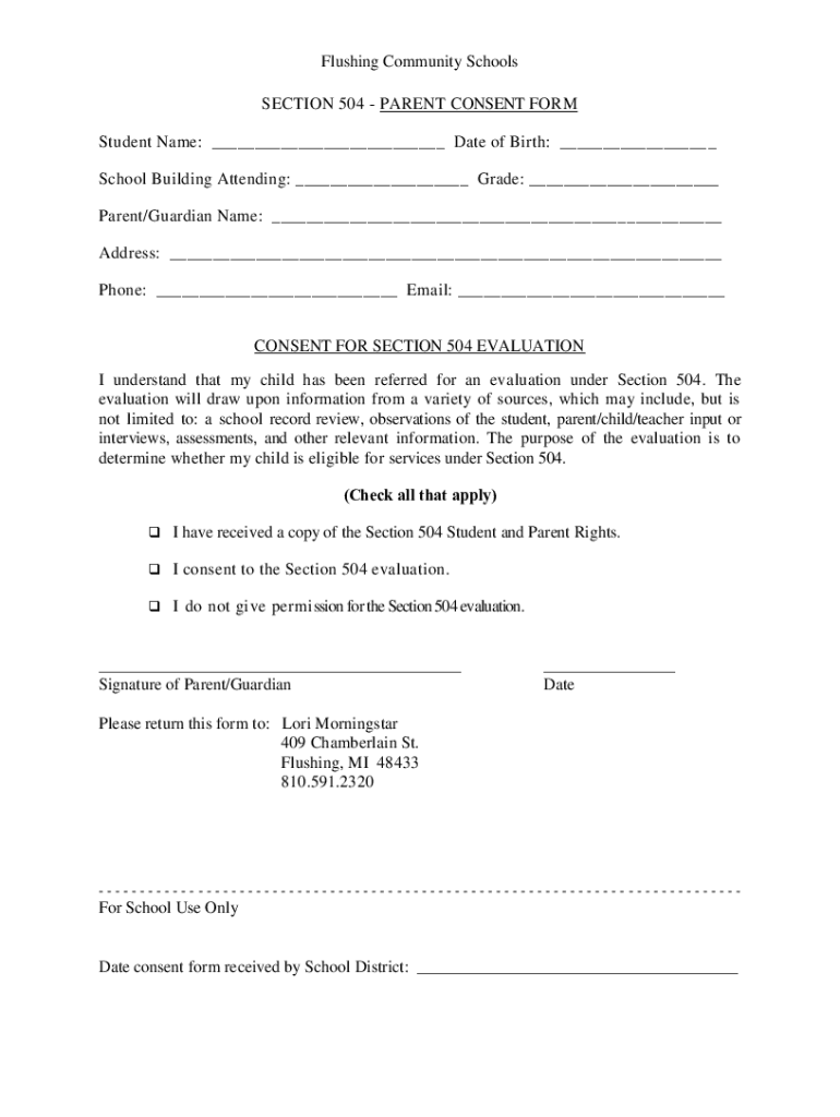 Fillable Online Parental Consent for Section 504 Services - Dublin ISD ...