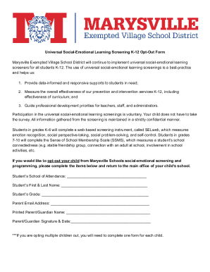 Fillable Online SEL Screening Parent Opt-Out Form - Marysville Schools ...