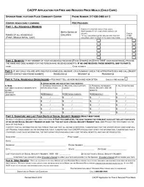 Fillable Online CACFP APPLICATION FOR FREE AND REDUCED PRICE MEALS ...