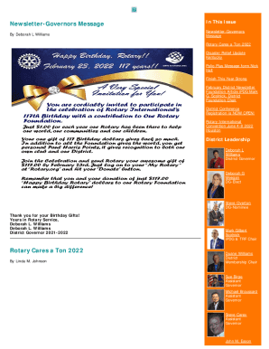 Fillable Online Newsletter-Governors Message Rotary Cares a Ton ...