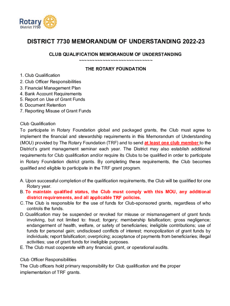 Fillable Online the Club Memorandum of - My Rotary - Rotary ...