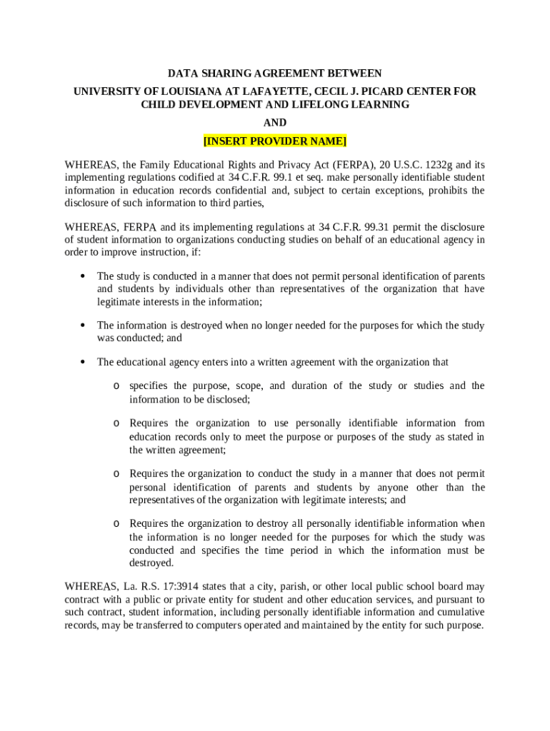 Data Sharing Agreement Template - University Research Doc Template ...