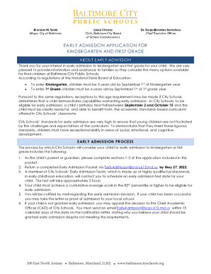 Fillable Online early admission application for kindergarten and first ...