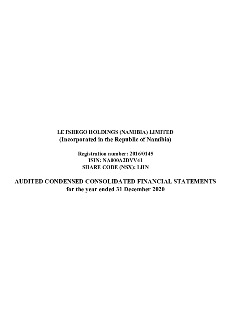 Fillable Online CONDENSED ANNUAL FINANCIAL STATEMENTS FOR THE ... Fax ...