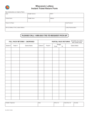 Fillable Online INSTANT TICKET RETURN FORM - Wisconsin Lottery ...
