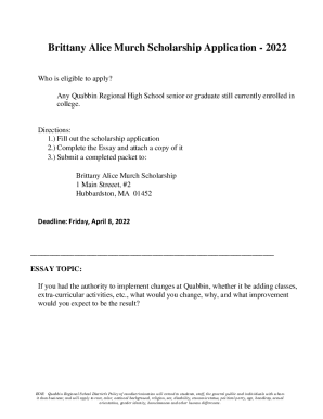Fillable Online Brittany Alice Murch Scholarship Application - 2022 Fax ...