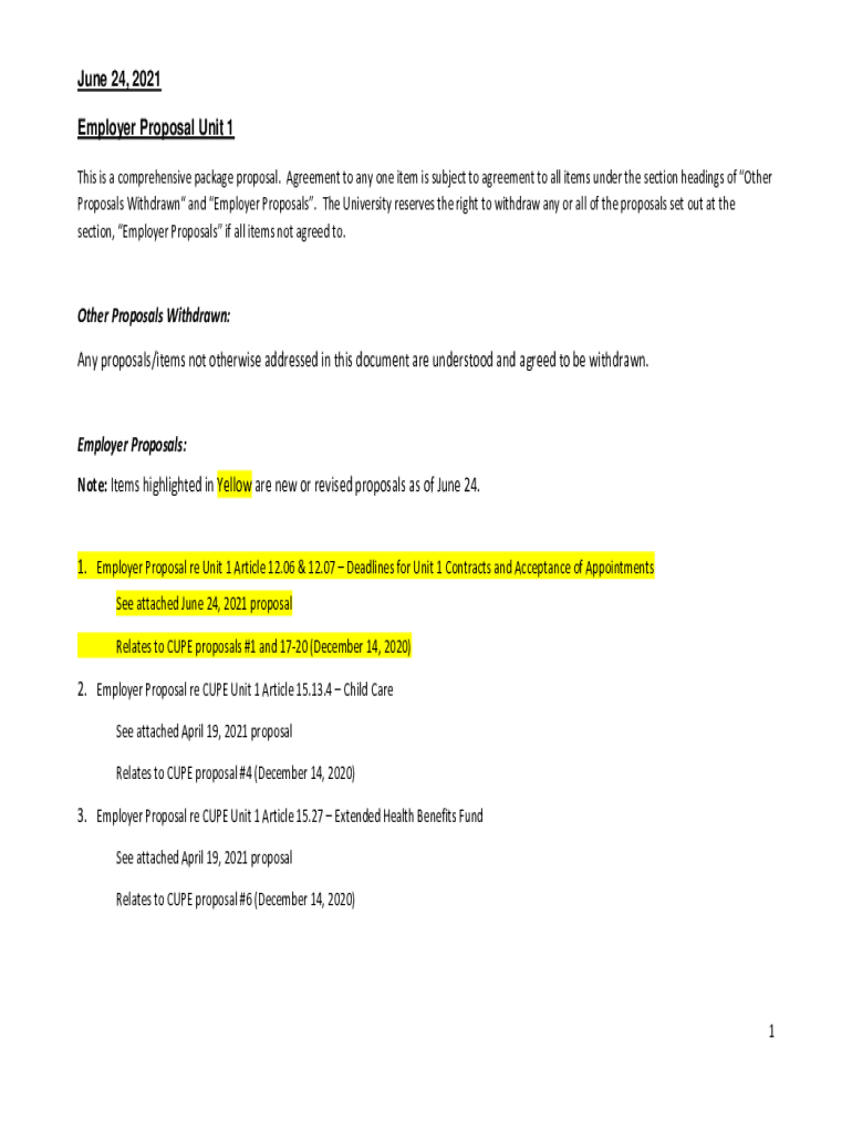 Fillable Online Employer Proposal Unit 1 Fax Email Print - pdfFiller